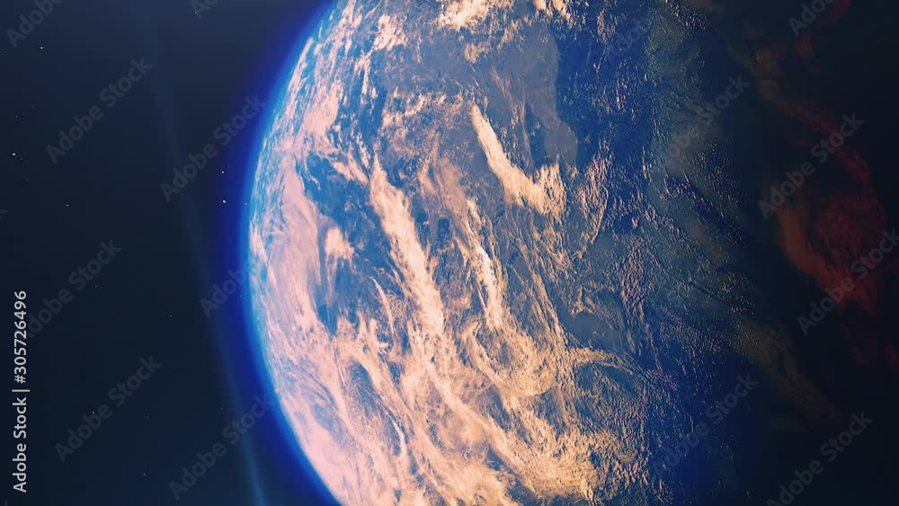 Planet Earth From Space High Detailed Animation Sunrise View From