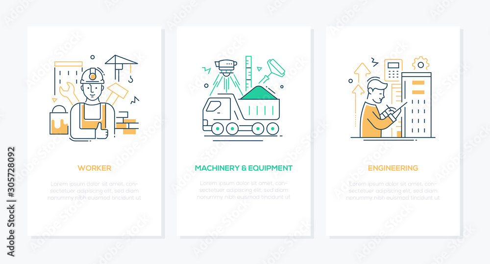 Construction industry - line design style banners set Stock Vector ...