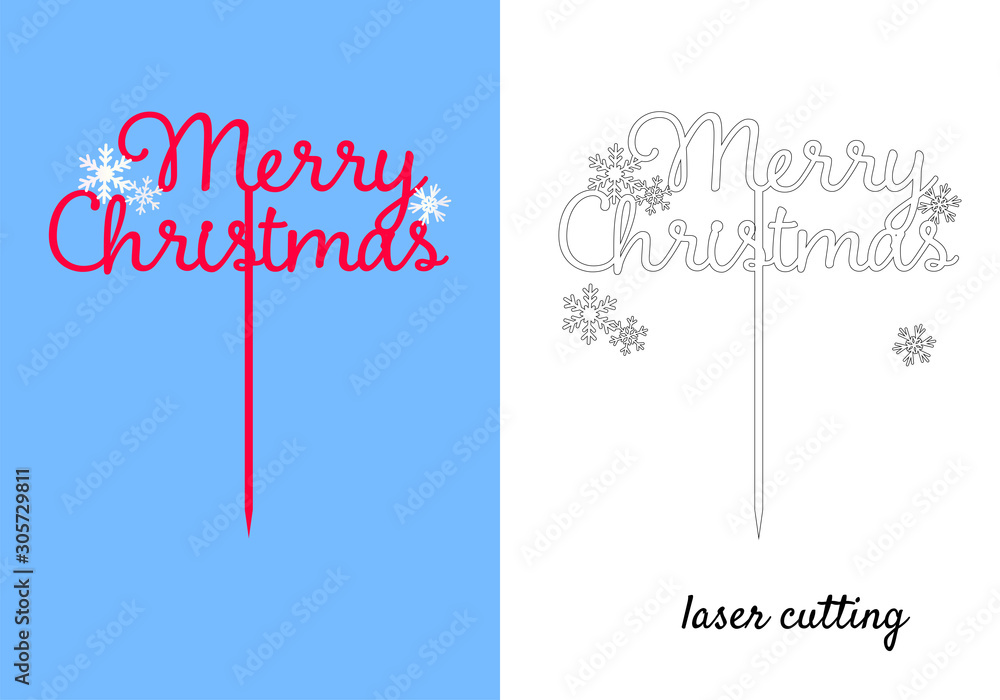Sign 'Merry Christmas' cake topper for laser or milling cut. Suitable ...