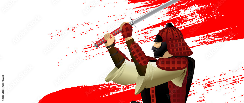 Banner with japanese samurai warrior with katana saber blade. Stock ...