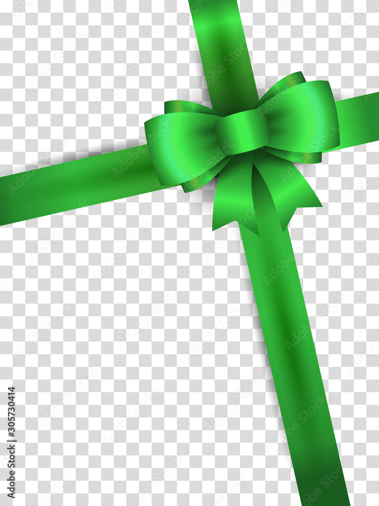 Realistic vector green bow and ribbon isolated on transparent ...
