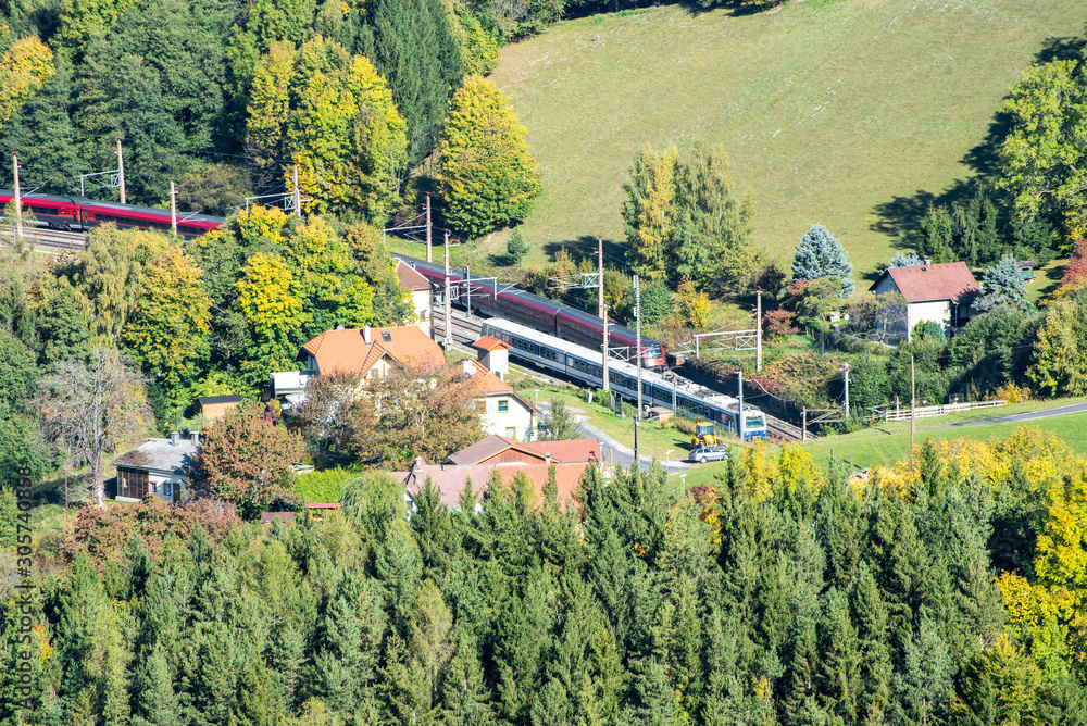 Two trains on the Semmering Railway. The Semmering Railway is the ...