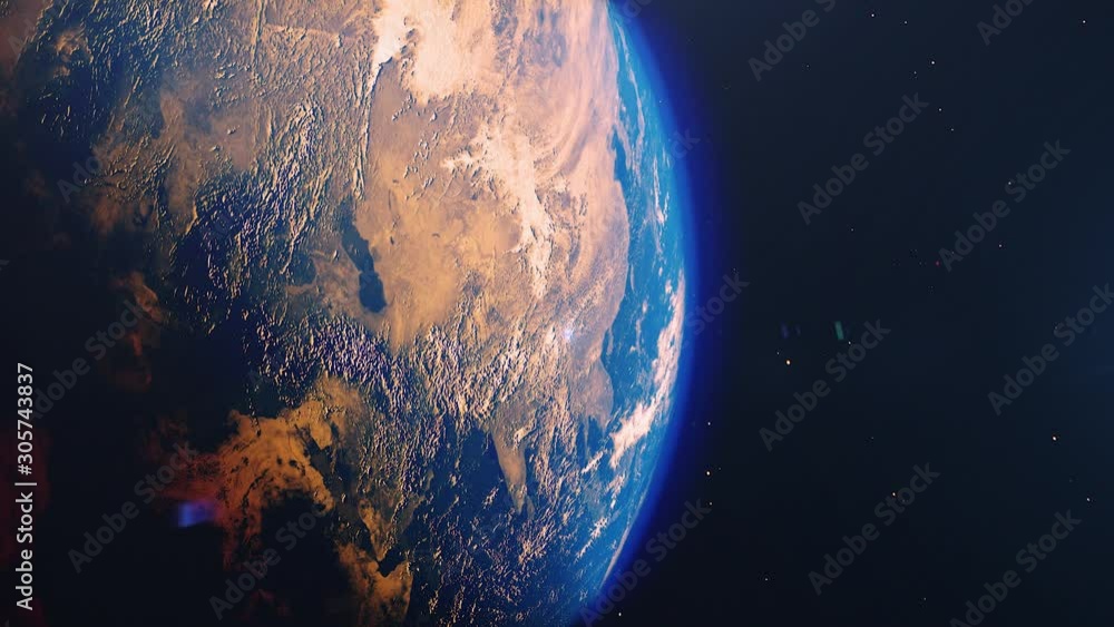 Planet earth from space. High detailed animation. Sunrise view from ...