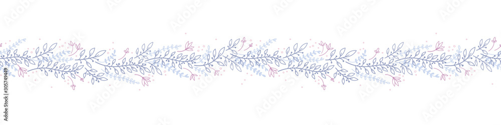 Cute hand drawn flower garland, horizontal seamless pattern, floral ...