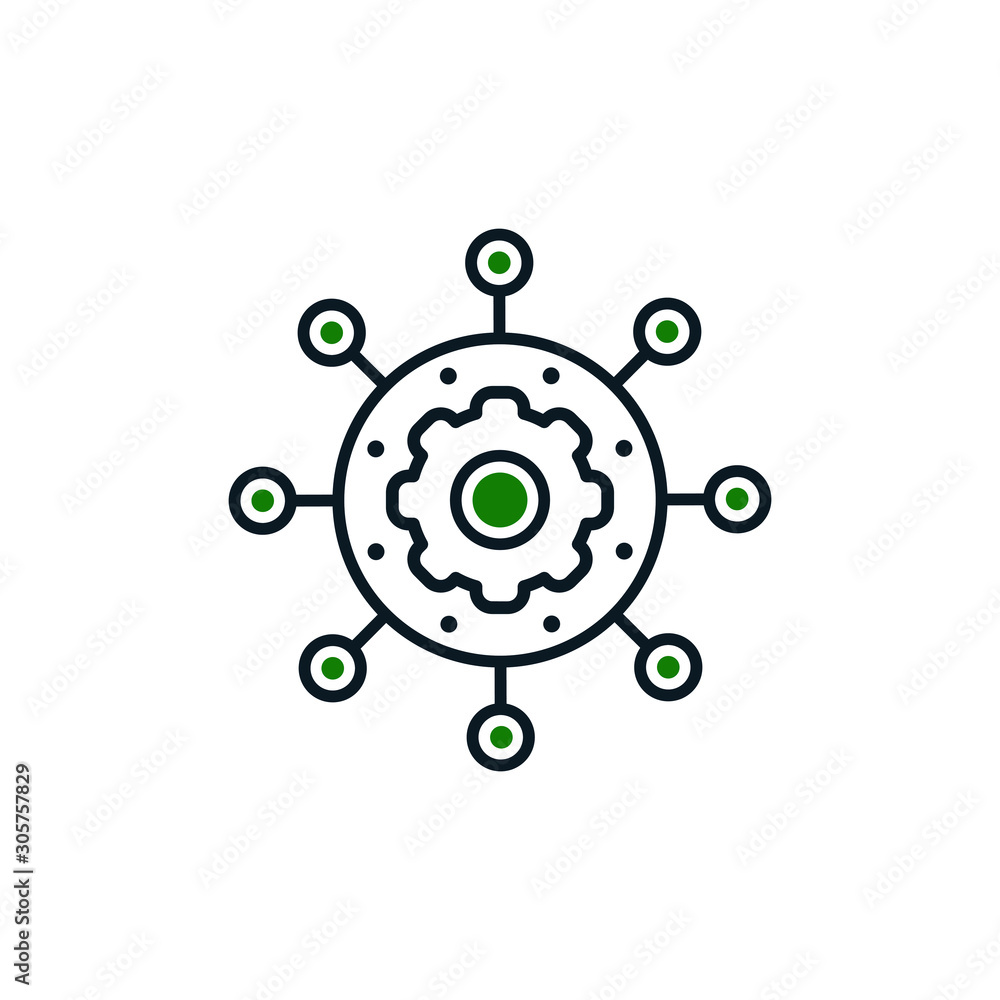 Project management icon design. Hub spokes and gear isolated on white ...