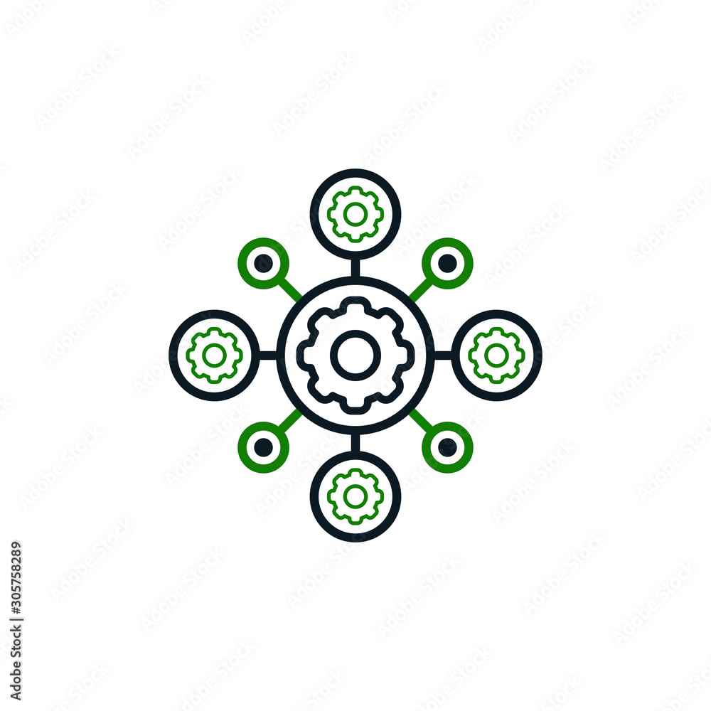 Project management icon design. Hub spokes and gear isolated on white ...