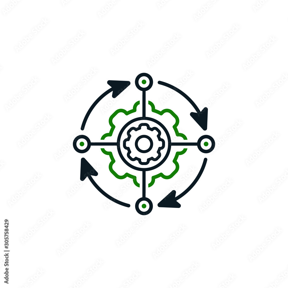 Project management icon design. Hub spokes and gear isolated on white ...