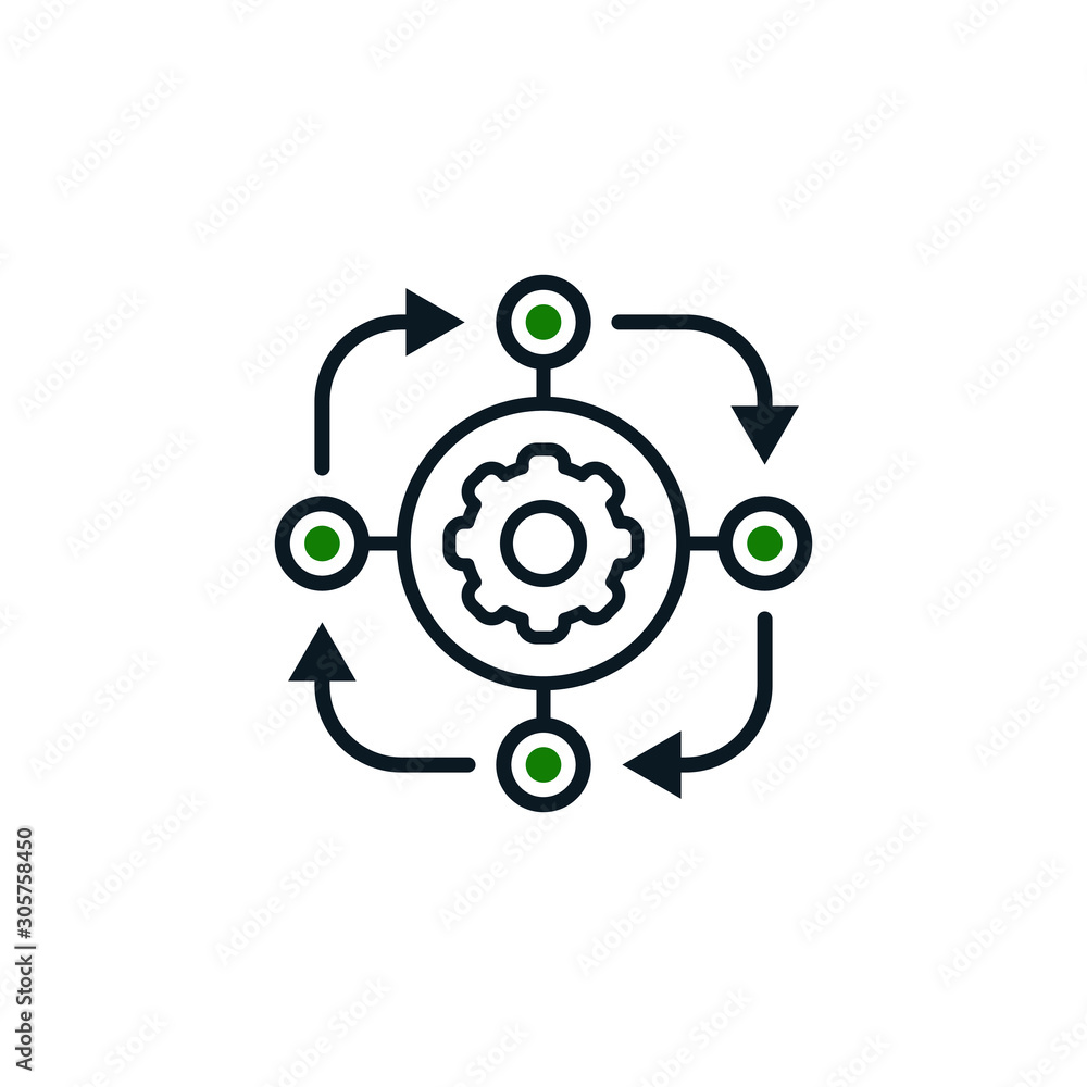 Project management icon design. Hub spokes and gear isolated on white ...
