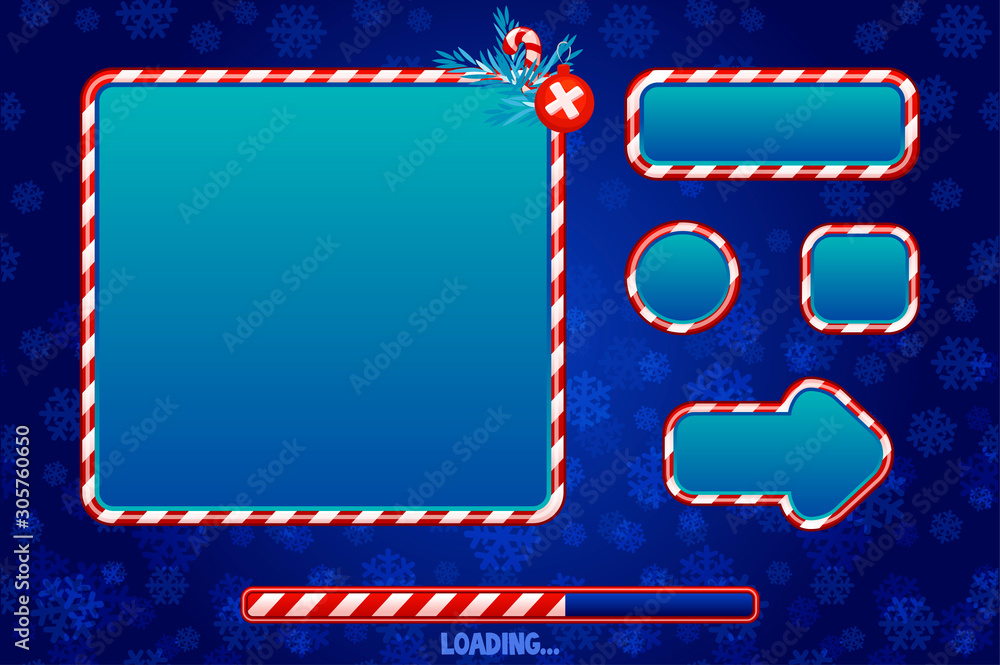 Christmas user interface and elements for game or web design. Buttons ...