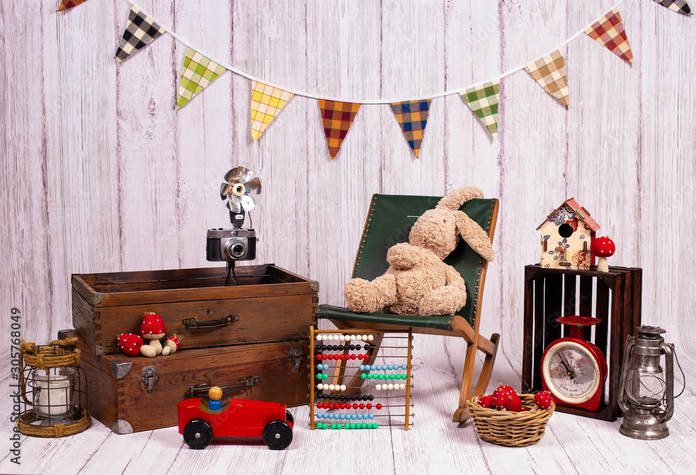 Backdrops for photo studio with vintage decor and old objects proper ...