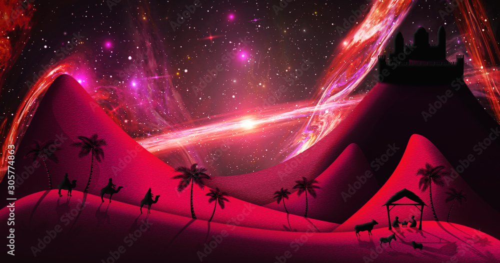Christmas Nativity Scene Of Three Wise Men Magi Going To Meet Baby ...