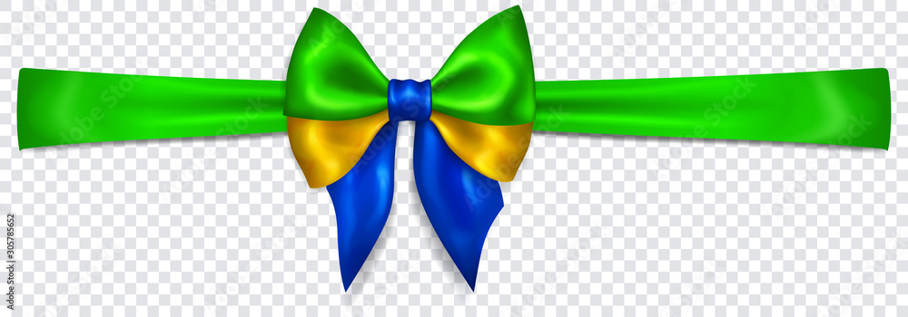 Beautiful bow in colors of Brazil flag with horizontal ribbon with ...