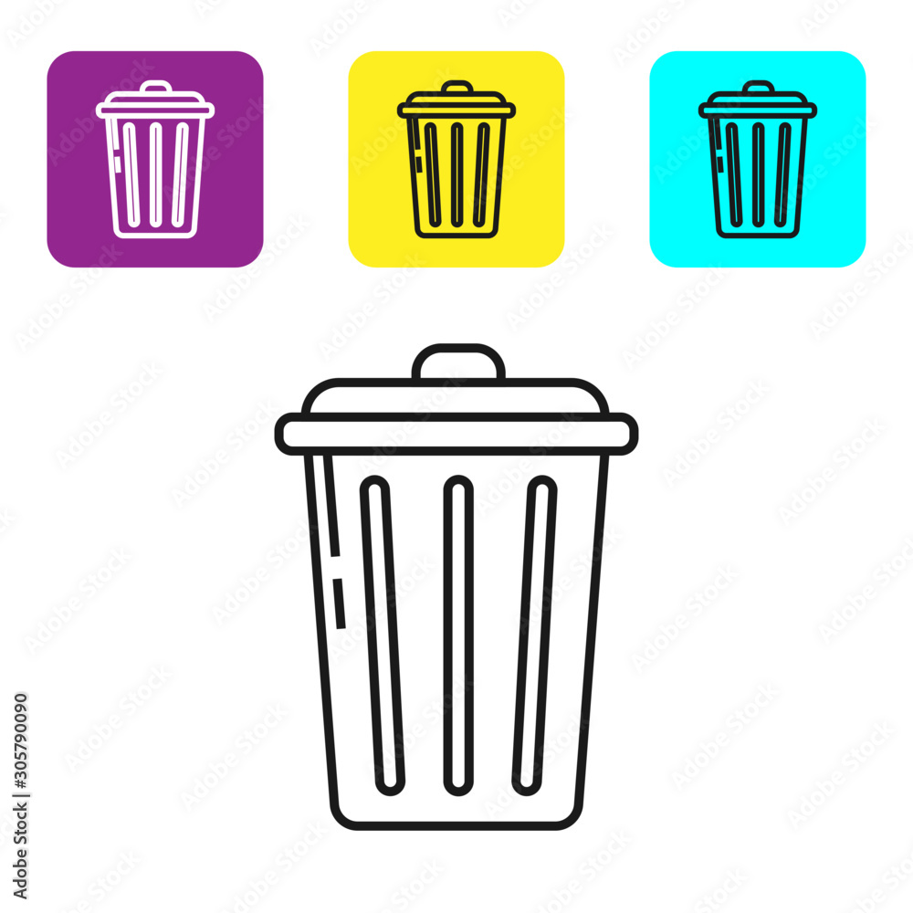 Black line Trash can icon isolated on white background. Garbage bin ... Black line Trash can icon isolated on white background. Garbage bin ...