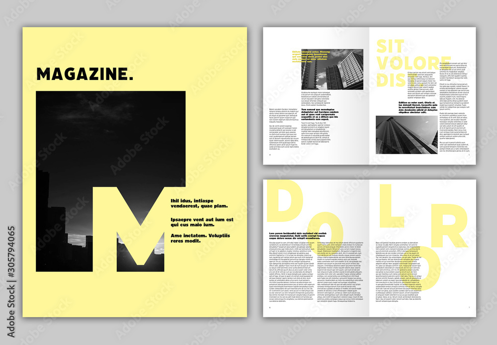 Yellow Magazine Layout with Bold Type Stock Template | Adobe Stock