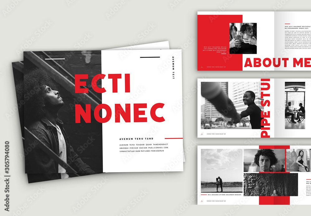 Portfolio Layout with Red Accents Stock Template | Adobe Stock