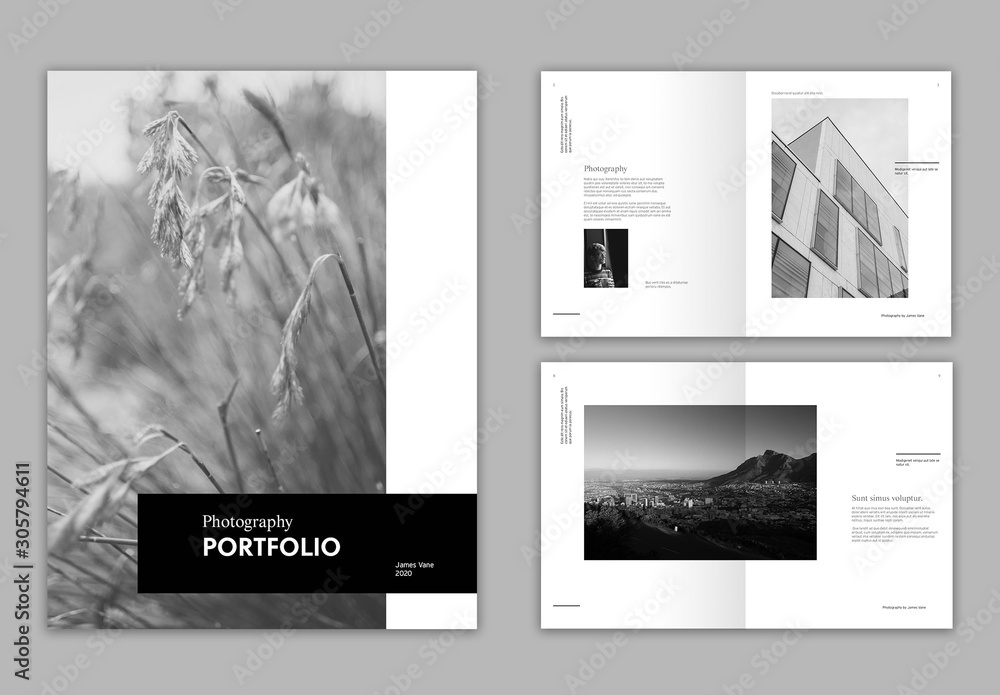 Black and White Portfolio Layout Stock Template | Adobe Stock