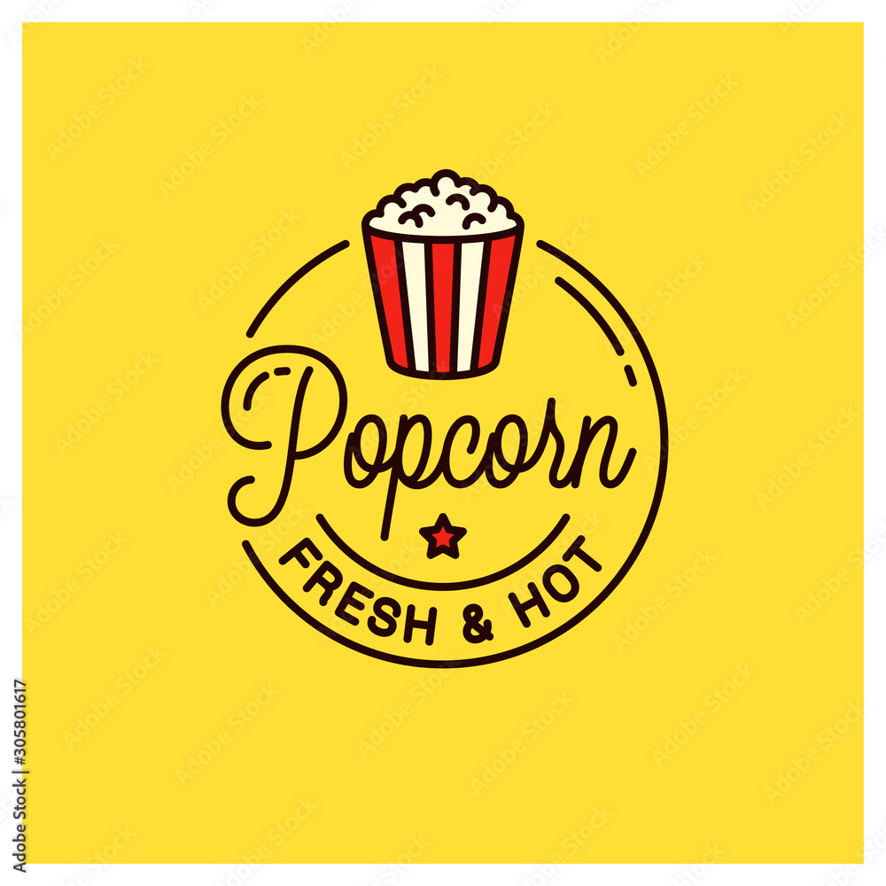 Popcorn logo. Round linear logo of popcorn bucket Stock Vector | Adobe ...
