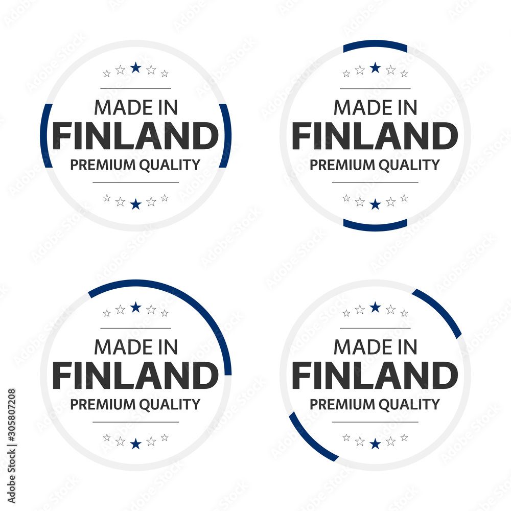 Set of four Finnish icons, English title Made in Finland, premium ...
