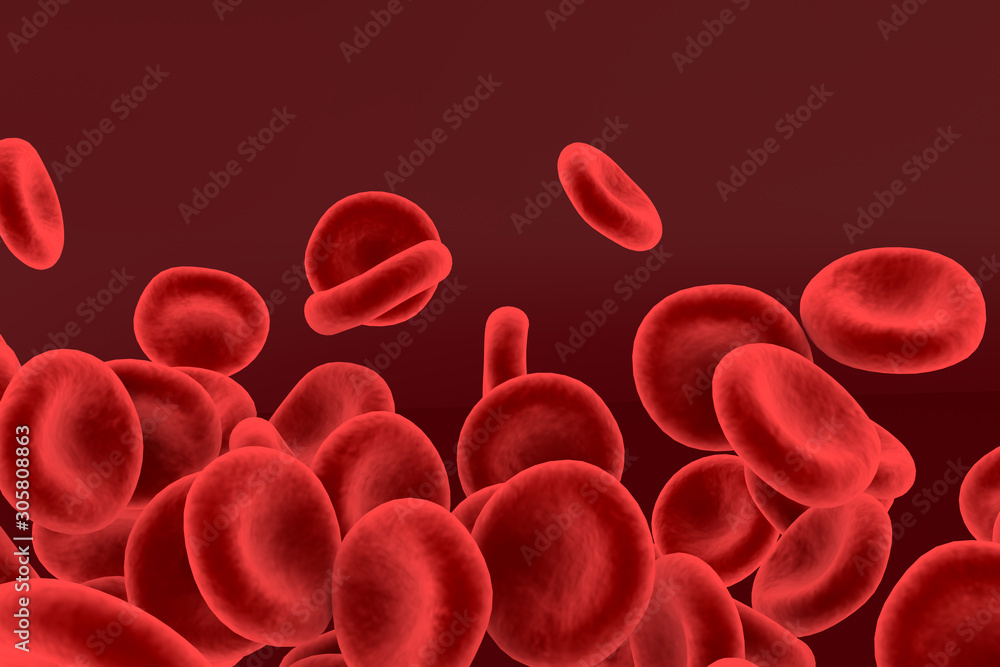 3d rendering of blood cells concept. Red blood cells floating through ...