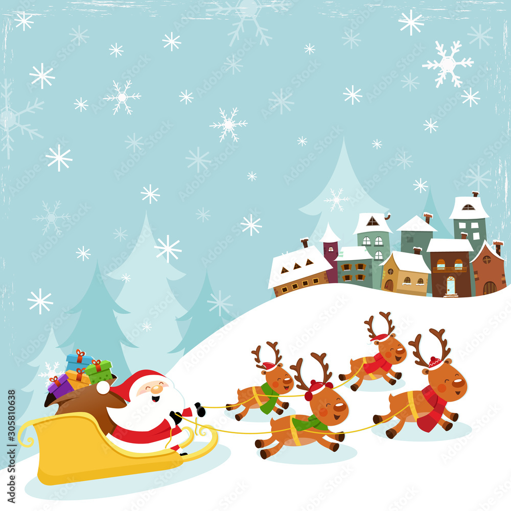 Santa Claus Is Coming To Town With Sleigh Stock Vector | Adobe Stock