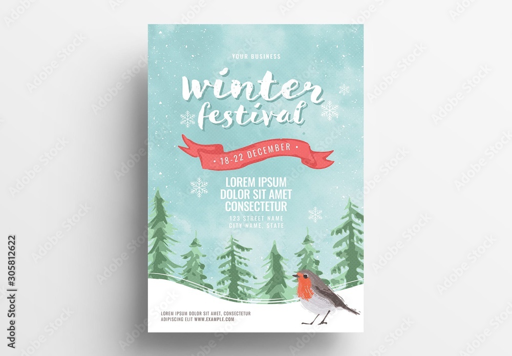 Event Flyer with Winter Scene Illustration Stock Template | Adobe Stock