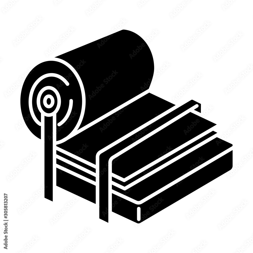 Pulp and paper industry glyph icon. Canvas production. Blank sheet on ...