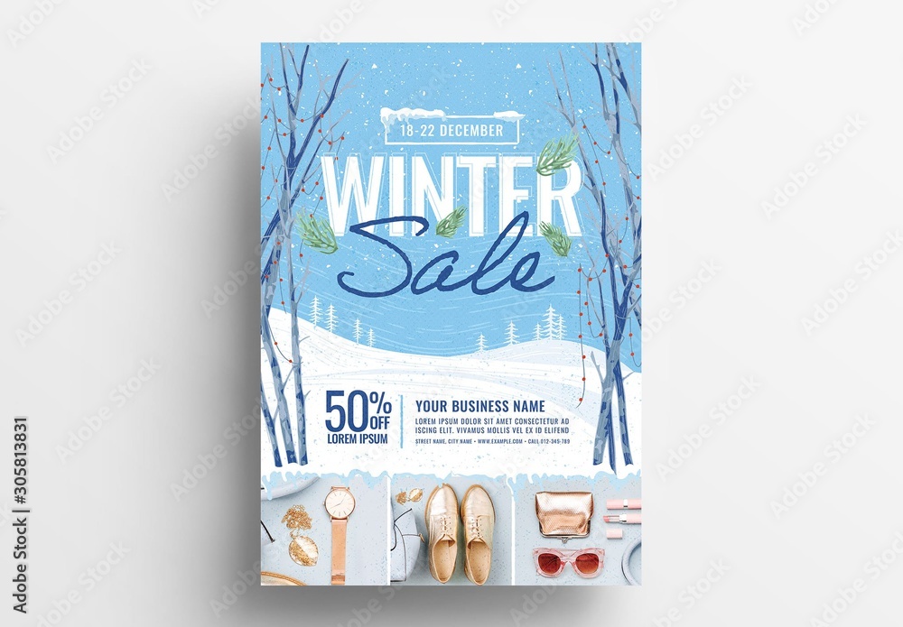 Event Flyer with Winter Scene Illustration Stock Template | Adobe Stock