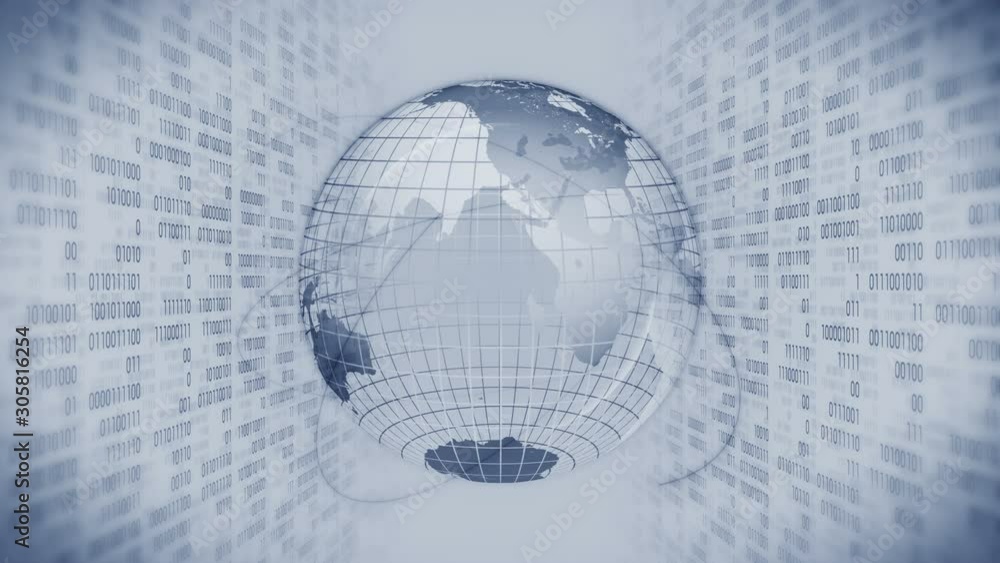 Planet earth with background of binary digits. Binary numbers around global earth. High tech ...