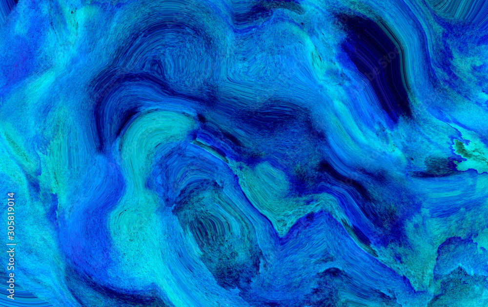 Vivid bright neon blue abstract liquid paint textured background with ...