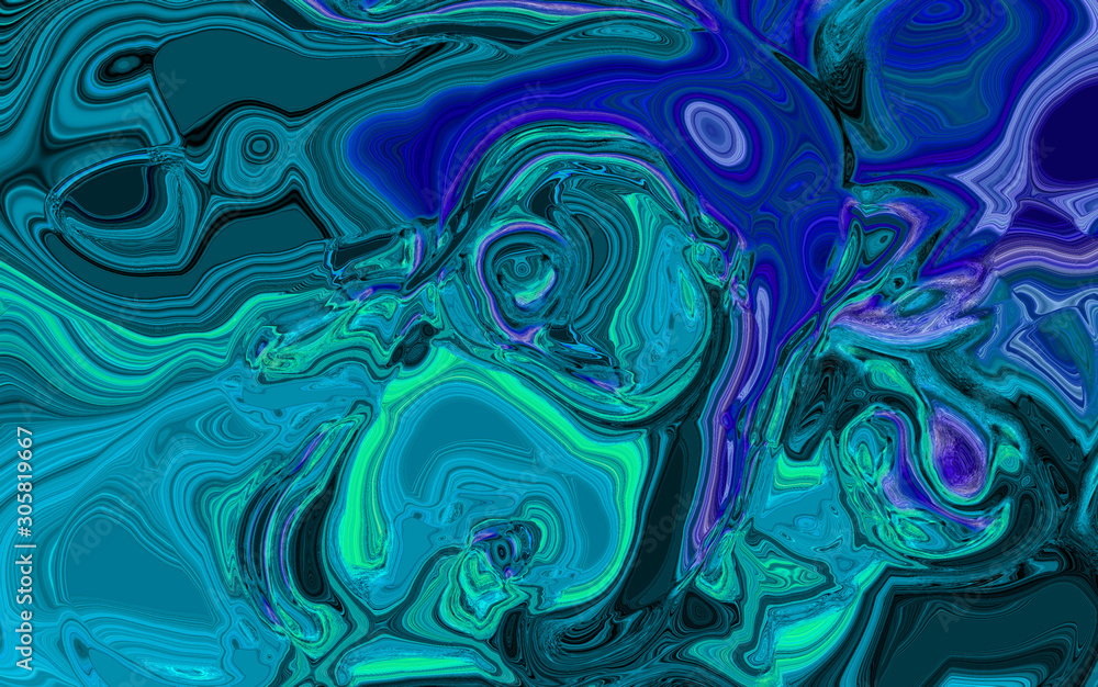 Vivid bright neon blue abstract liquid paint textured background with ...