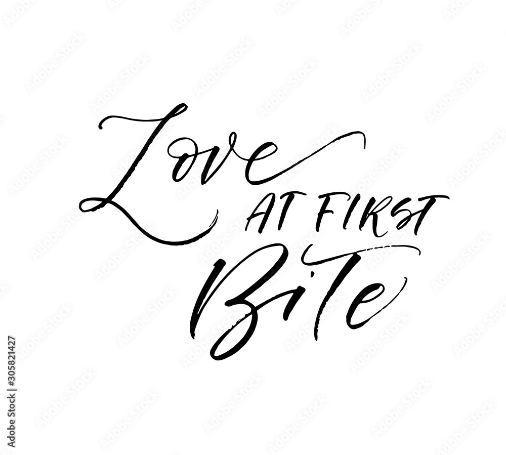 Love at first bite postcard. Hand drawn brush style modern calligraphy ...