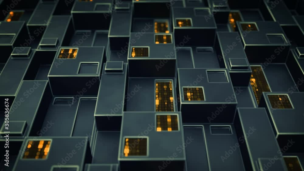 Sci-fi panel with hexadecimal code. Futuristic technology concept. Seamless loop 3D render ...