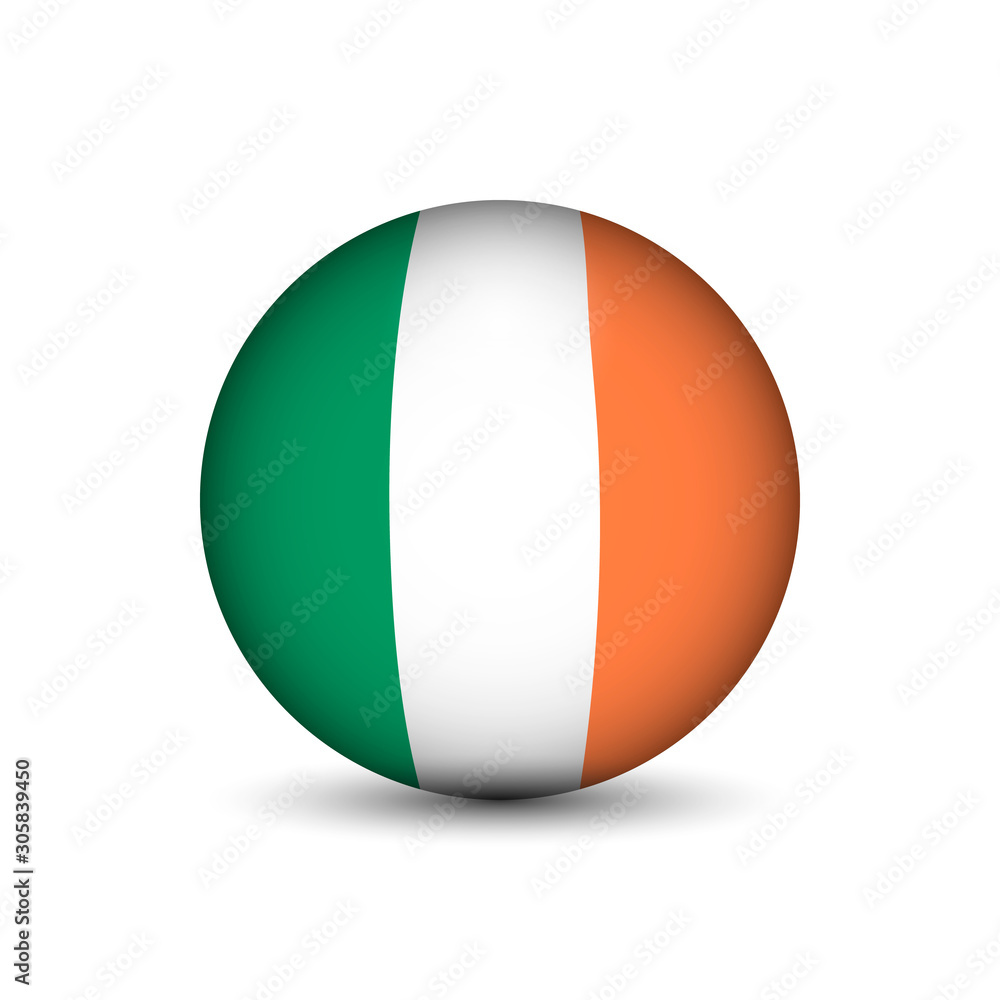 Flag of Ireland in the form of a ball isolated on white background ...