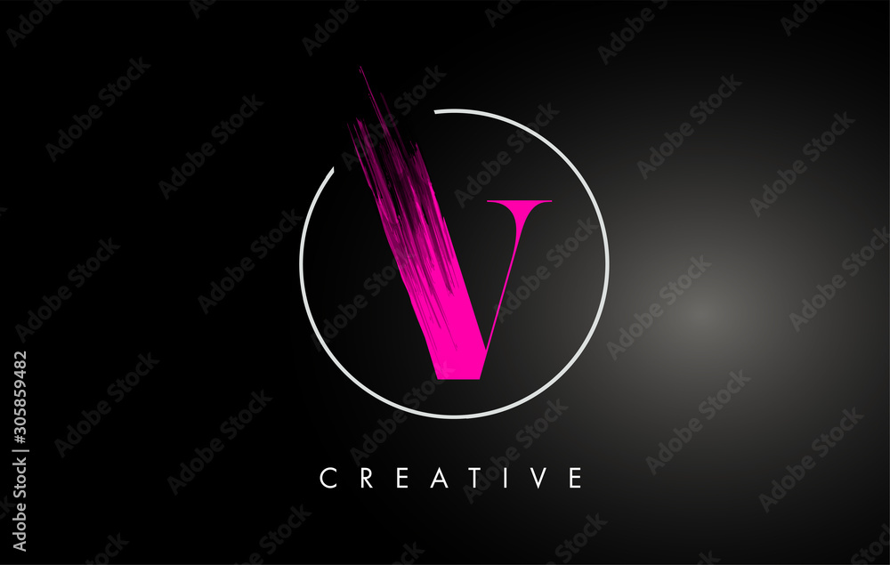 Pink V Brush Stroke Letter Logo Design. Pink Paint Logo Leters Icon ...