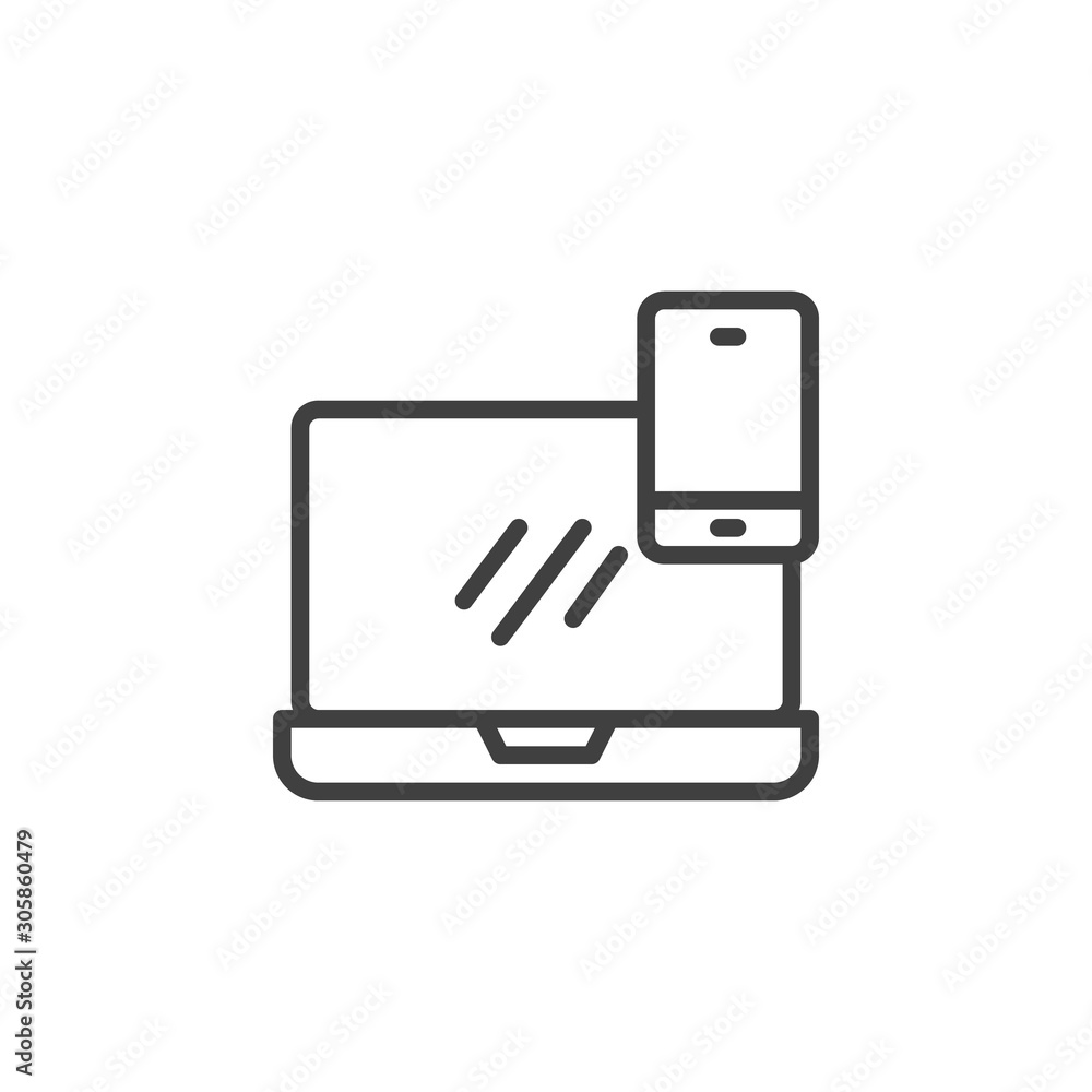 Laptop and smartphone line icon. linear style sign for mobile concept ...