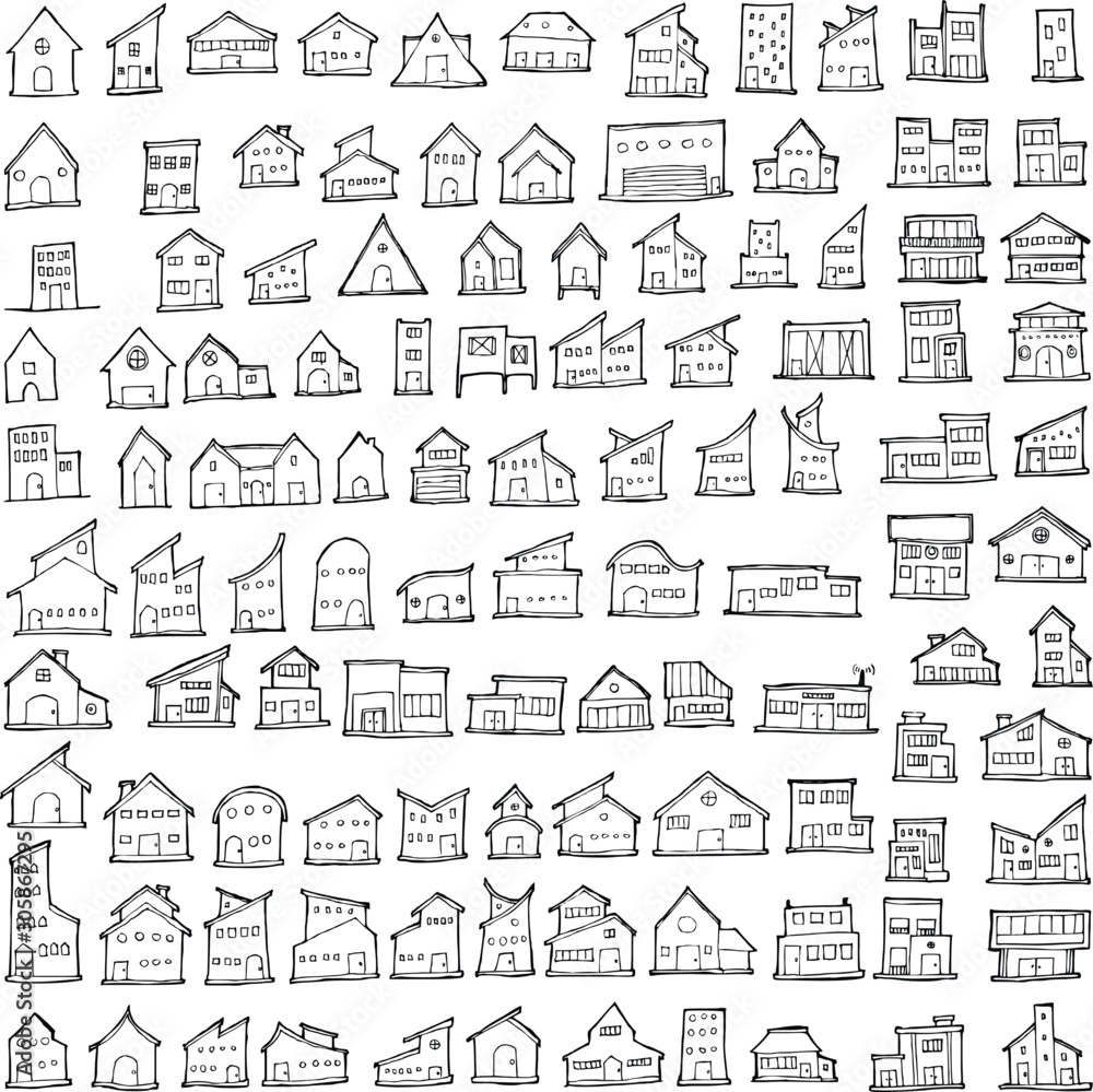 Set of House Drawing illustration Hand drawn doodle Sketch line vector ...