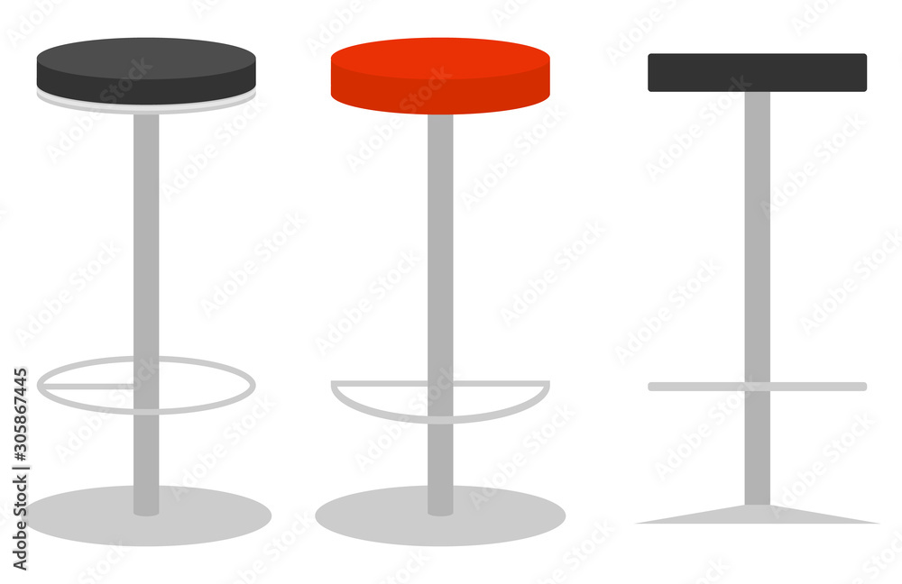 Bar stool, modern metal bar stool. Bar stool side view and isometric ...