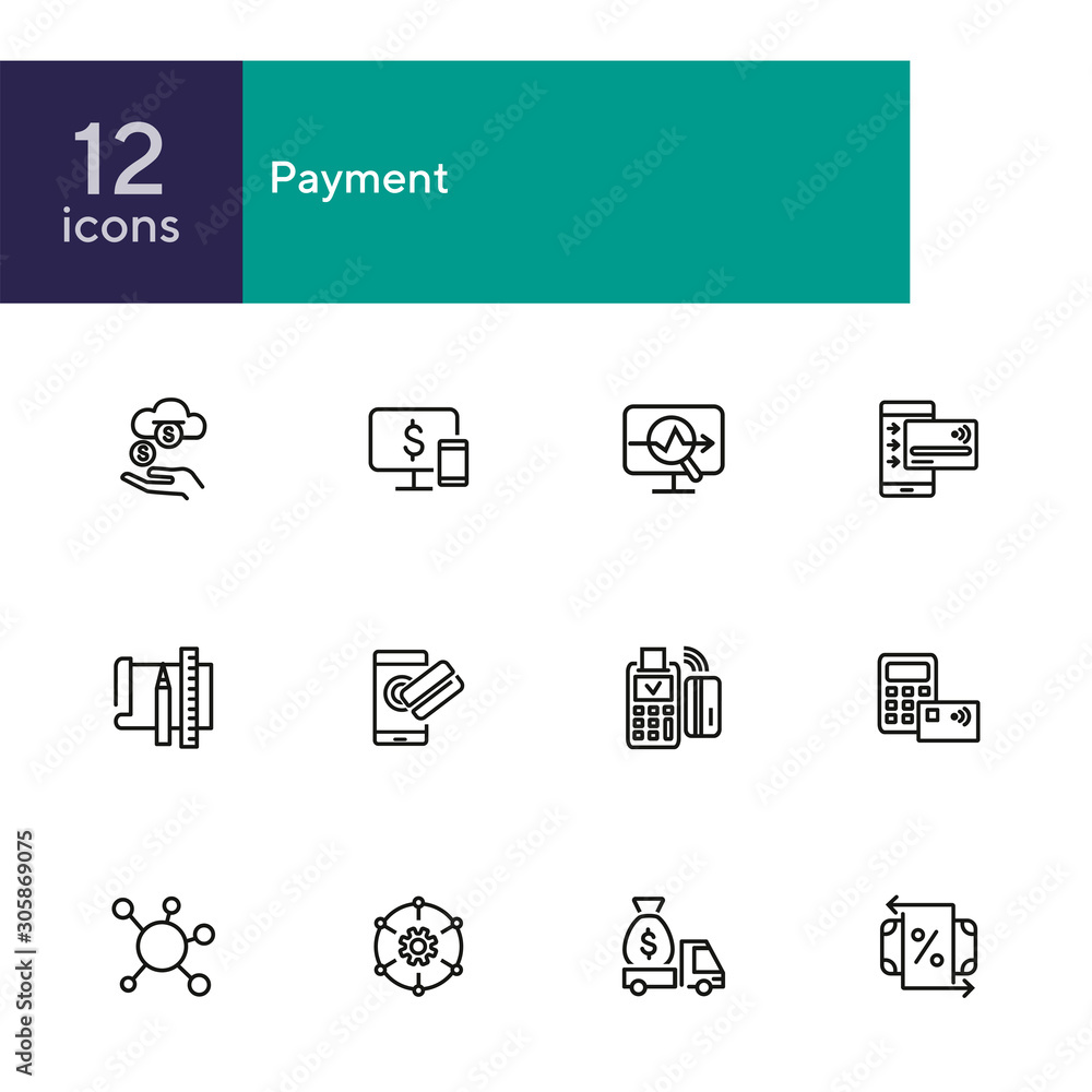 Payment line icon set. Income, smartphone, credit card, POS terminal ...