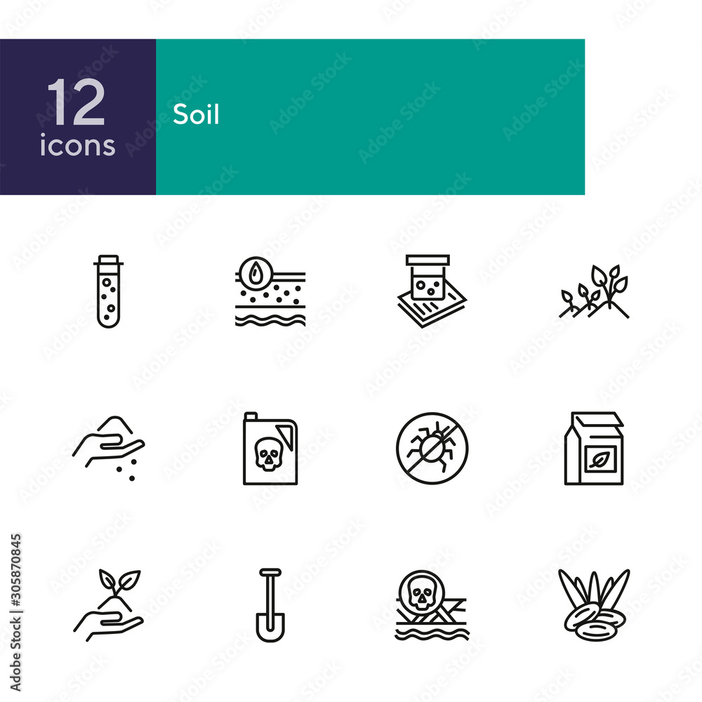 Soil icon set. Line icons collection on white background. Gardening ...