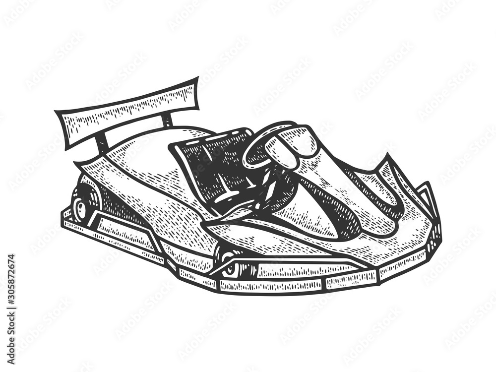 Go kart sport car sketch engraving vector illustration. T-shirt apparel ...