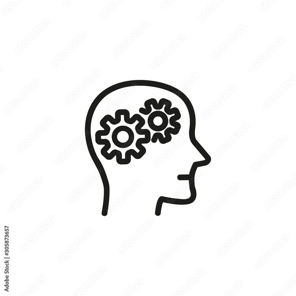 Vecteur Stock Psychiatry thin line icon. Brainwork, gears in head ...