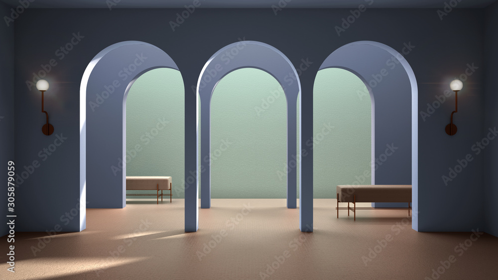 Classic eastern lobby, modern colored hall with stucco walls, interior ...