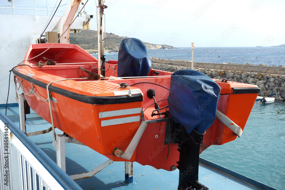 Ship lifeboat or life raft Stock Photo | Adobe Stock