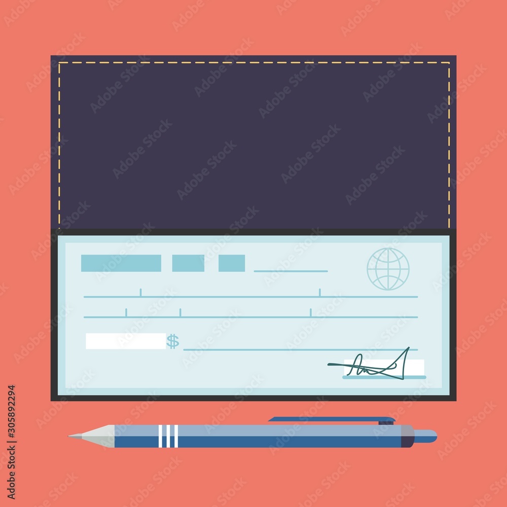 Cheque vector illustration. Cheque icon in flat style. Cheque book on ...