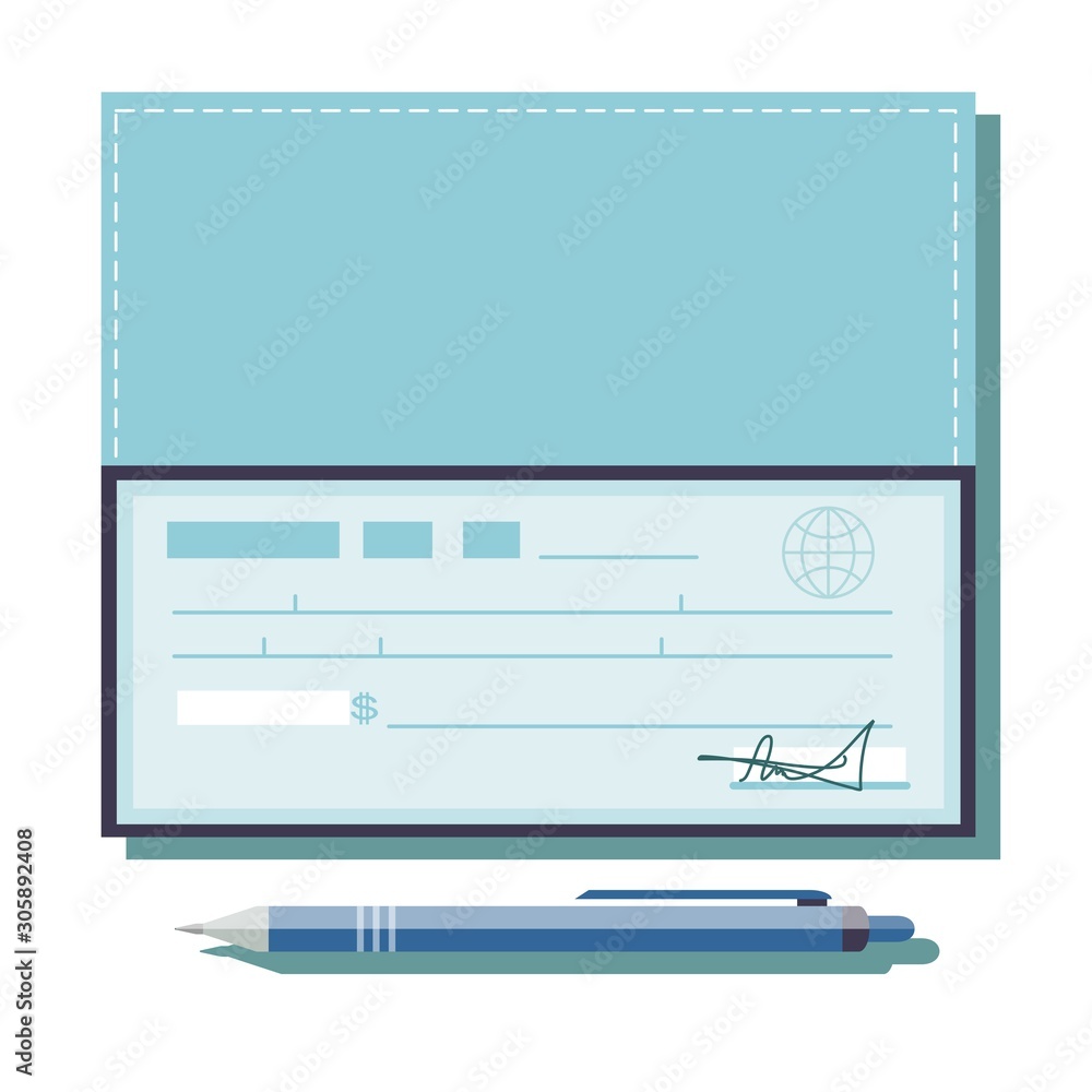 Cheque vector illustration. Cheque icon in flat style. Cheque book on ...