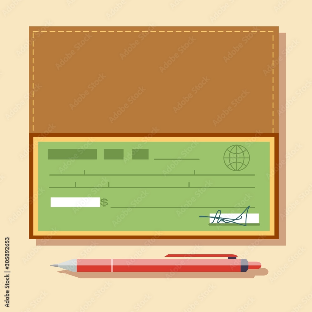 Cheque vector illustration. Cheque icon in flat style. Cheque book on ...