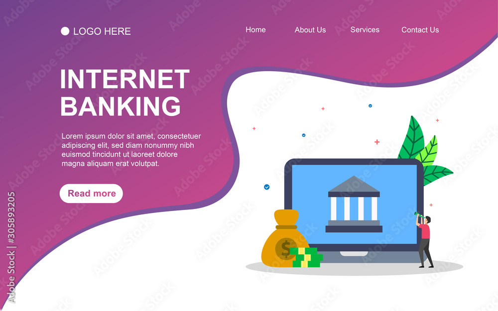 Internet banking concept with people character for web landing page template, banner ...