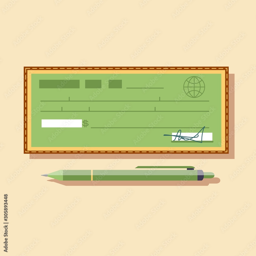 Cheque vector illustration. Cheque icon in flat style. Cheque book on ...