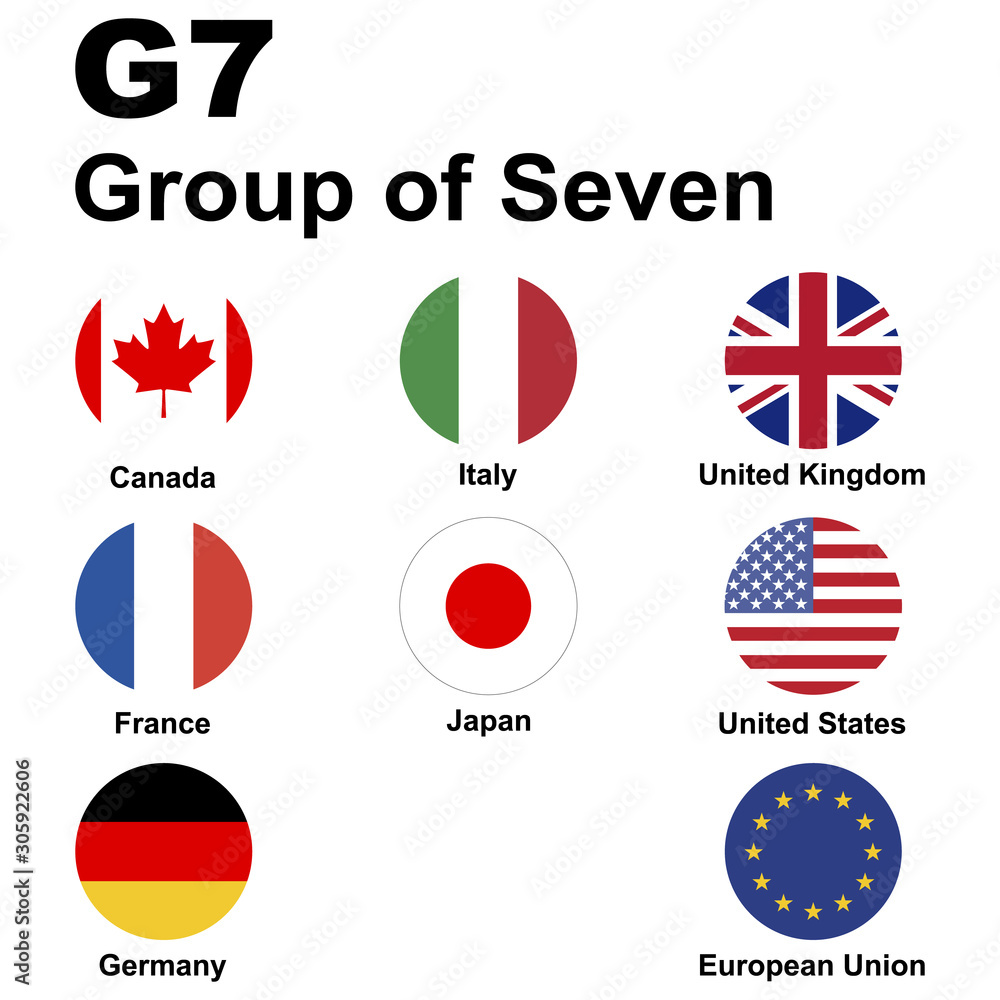 G7 (Group of Seven). Flags of member countries, icon set. Vector ...