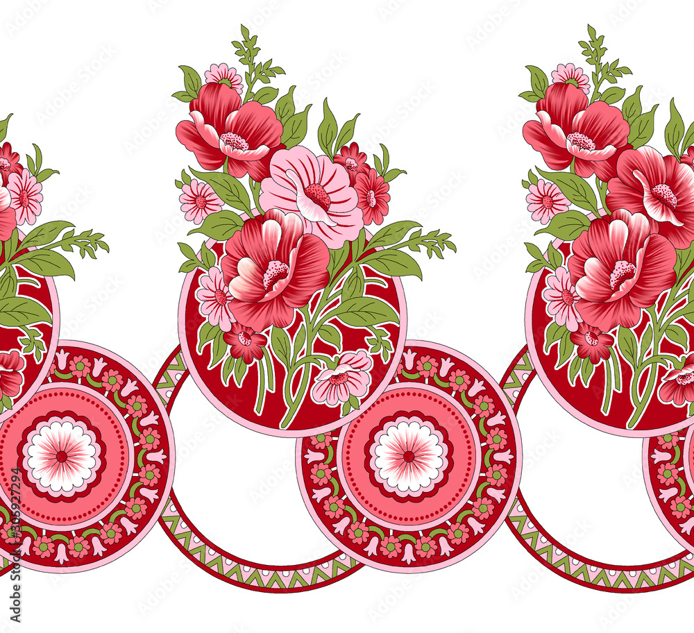 Seamless floral border design with traditional Asian design elements ...